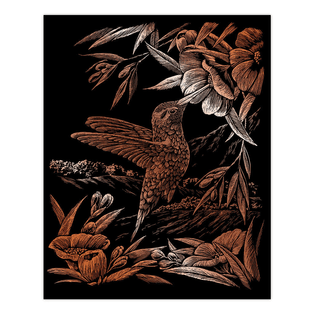 Peinture à gratter cuivre - Colibri