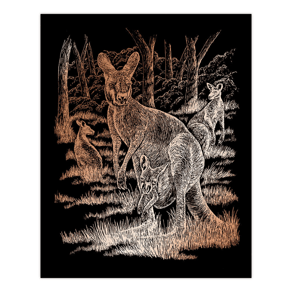 Peinture à gratter cuivre - Kangourou et son petit