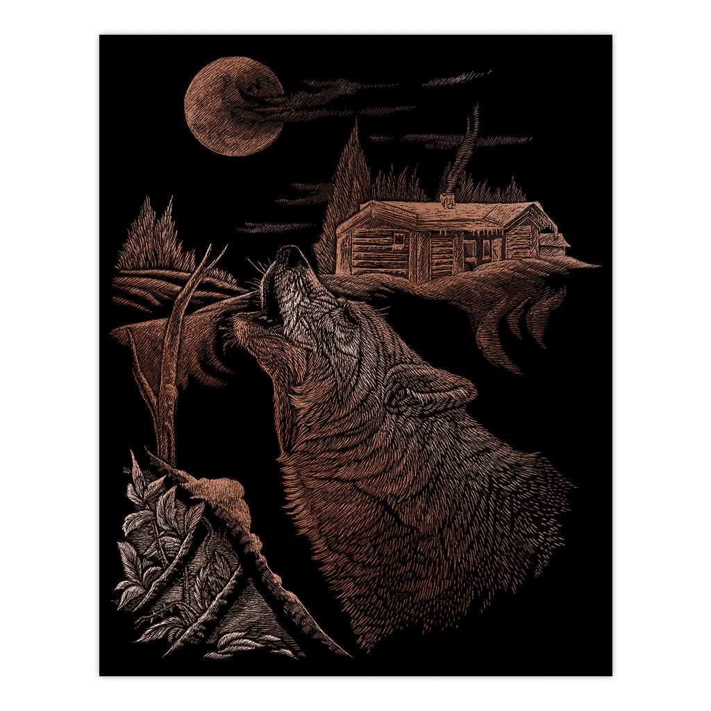 Peinture à gratter cuivre - Loup