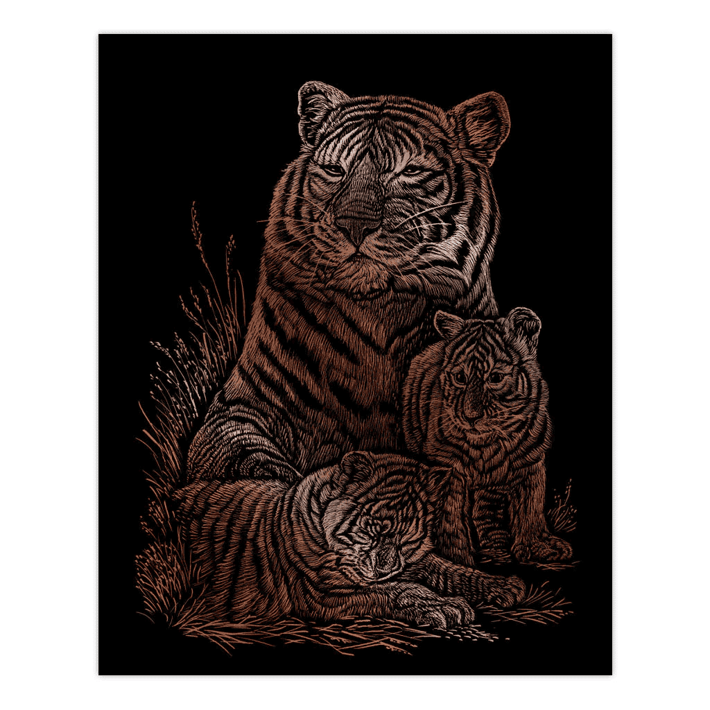 Peinture à gratter cuivre - Tigre et ses petits