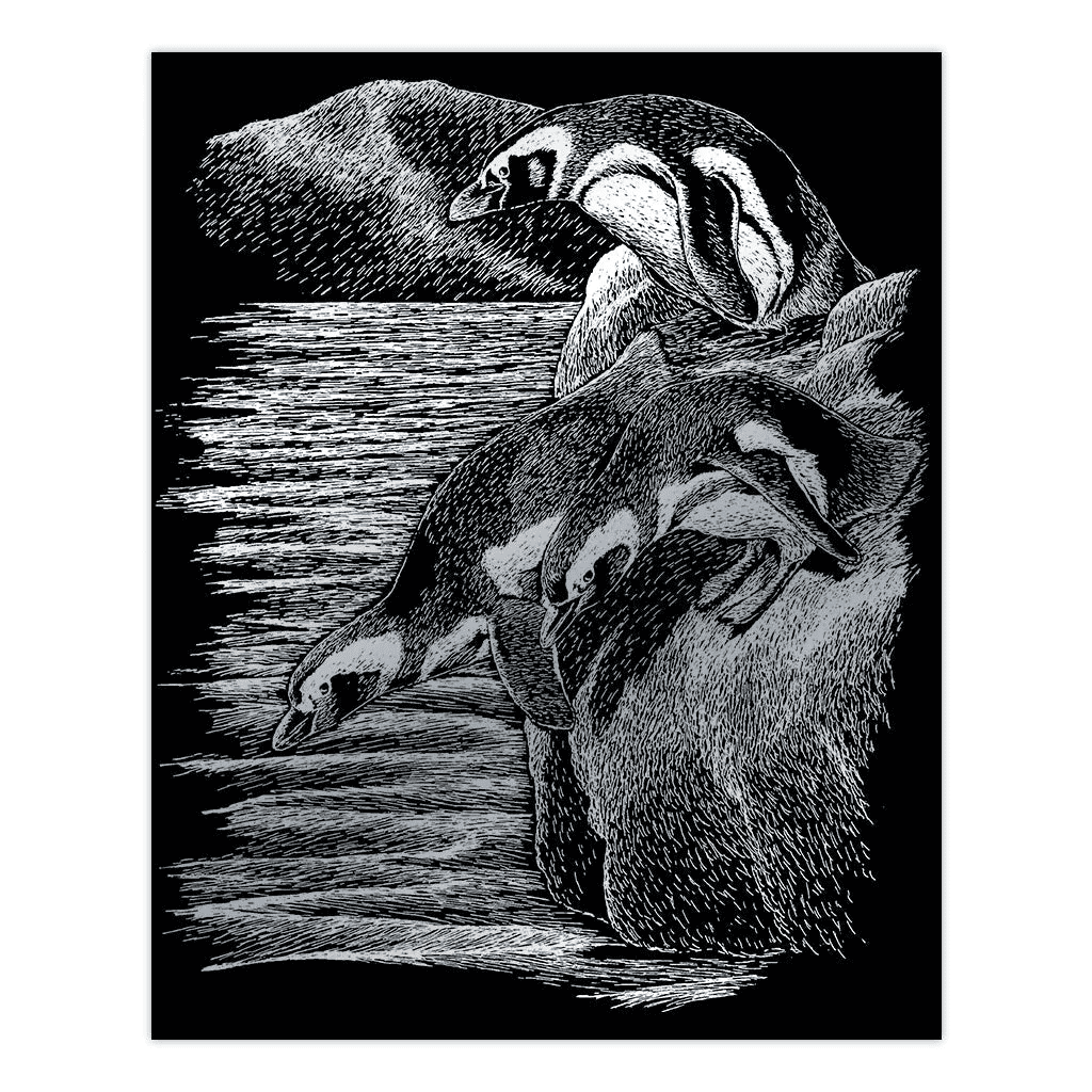 Peinture à gratter argent - Manchots