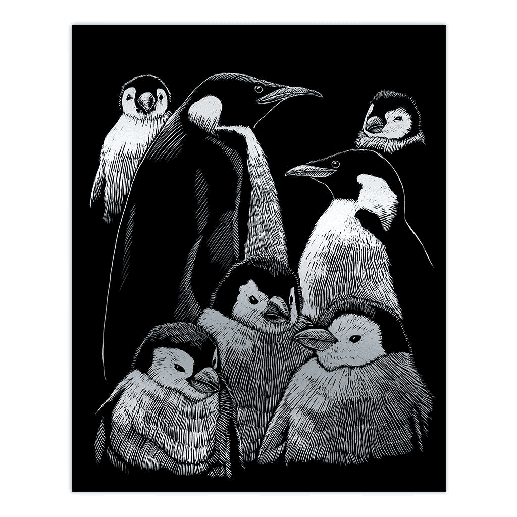 Peinture à gratter argent - Manchots 2