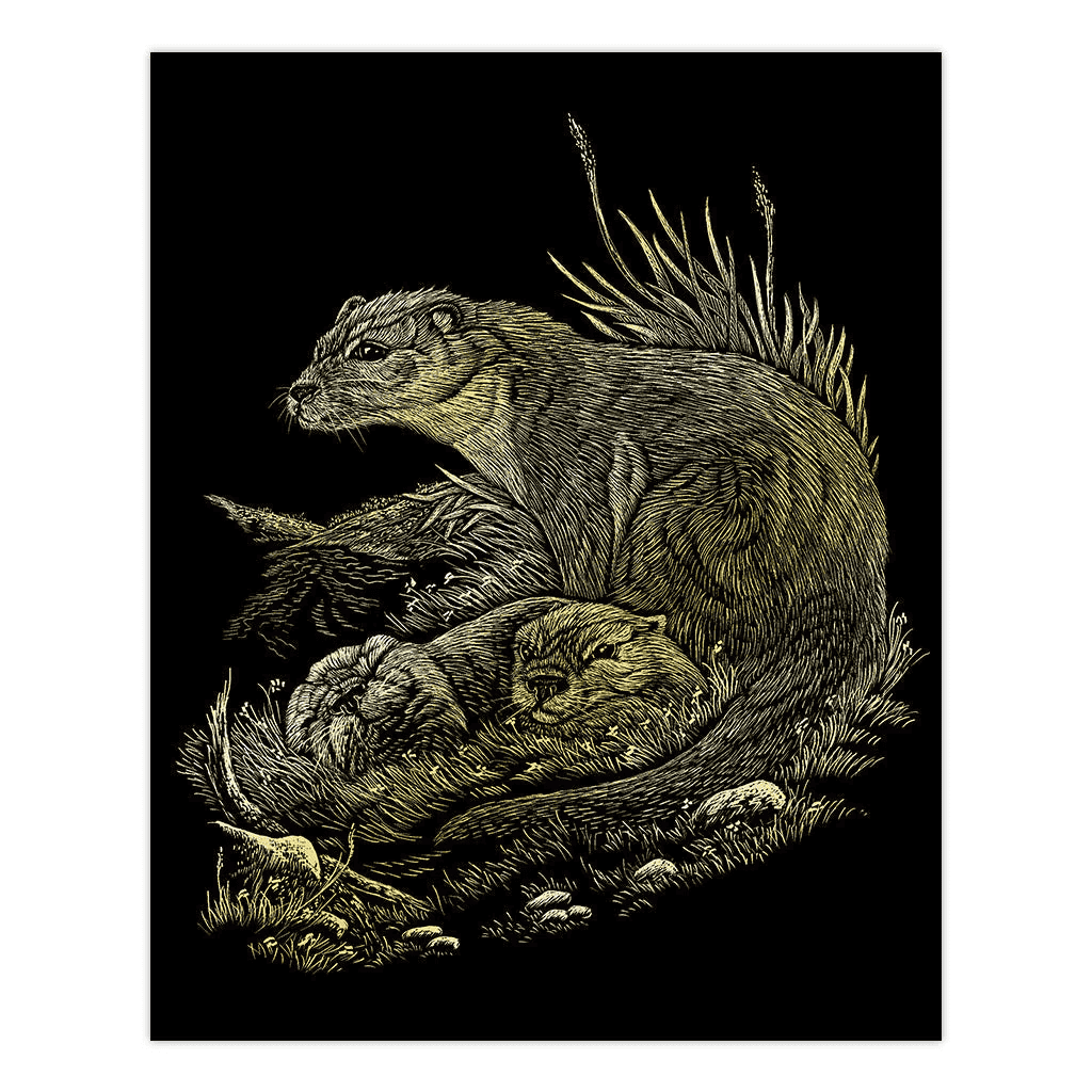 Peinture à gratter or – Loutres