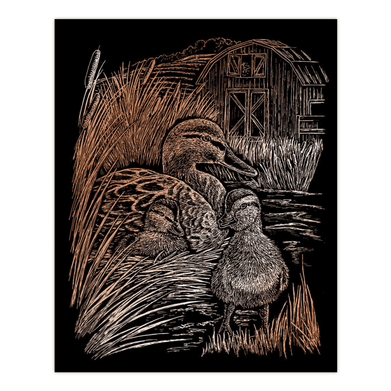 Peinture à gratter cuivre - Canards