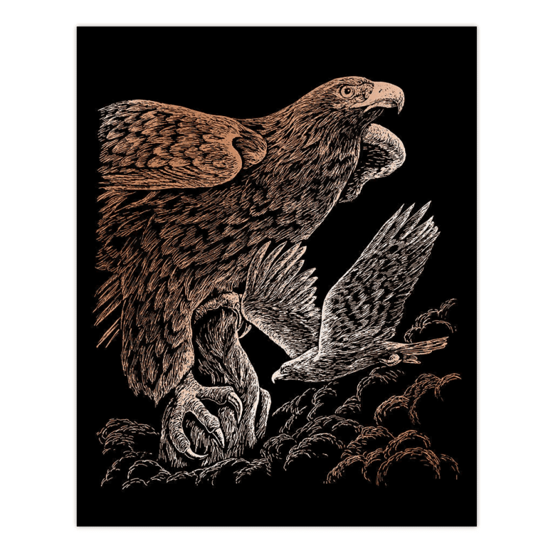 Peinture à gratter cuivre - Faucons