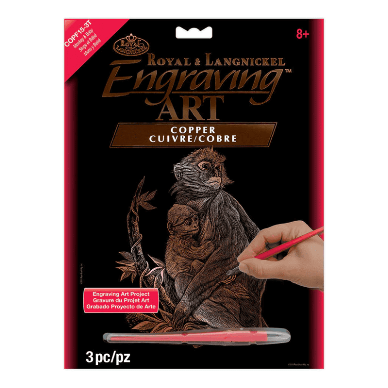 Peinture à gratter cuivre - Singe et son bébé