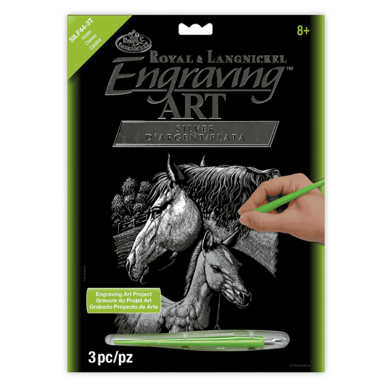 Peinture à gratter argent - Chevaux