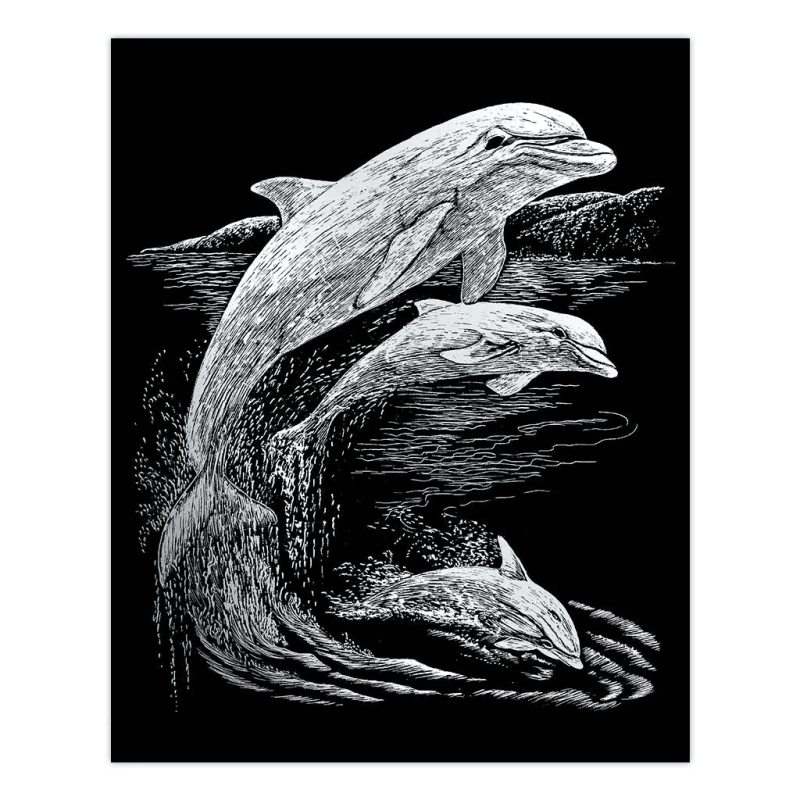 Peinture à gratter argent - Dauphins