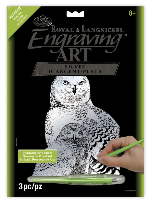 Peinture à gratter argent - Harfangs des neiges