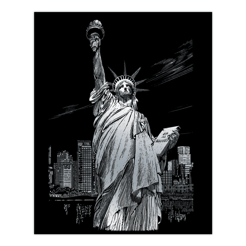 Peinture à gratter argent - Statue de la Liberté