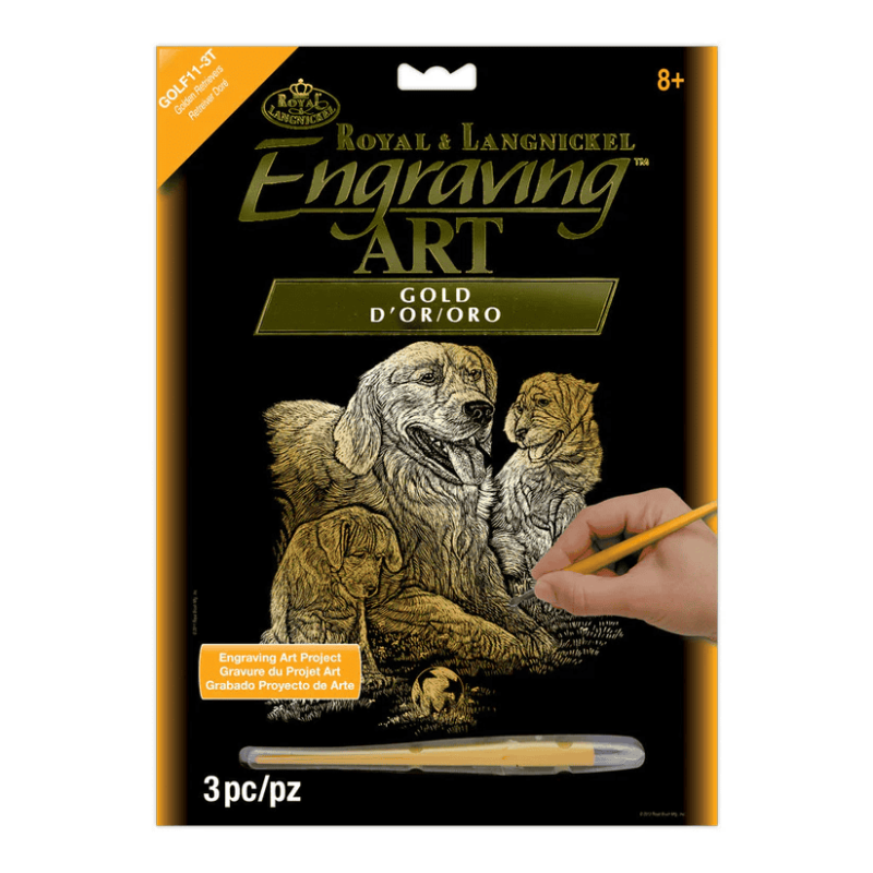 Peinture à gratter or – Retriever et chiots